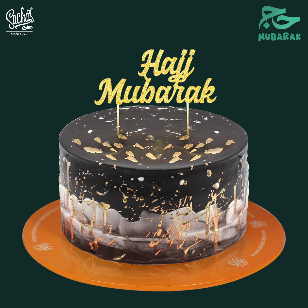 Hajj Mubarak Black & Gold Theme Cake | Best Customized Hajj Cakes in ...