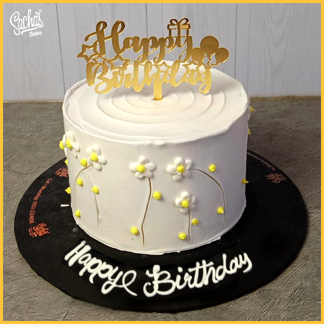 White Cream Floral Birthday Cake – Sacha's Cakes