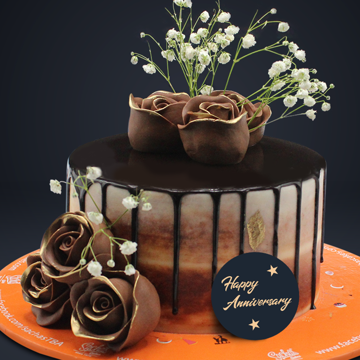 Brown theme Anniversary cake with Baby breath Flowers – Sacha's Cakes